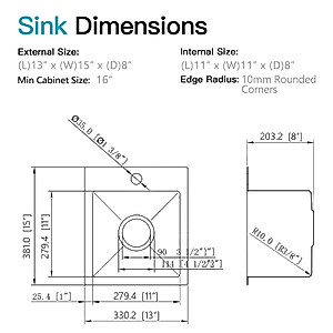 13 Black Drop In Kitchen Bar Sink, ZDHHT 13 x 15 Inches 304 Stainless Steel Topmount Single Bowl Small Kitchen Bar Sink Laundry Sink Outdoor Sink RV Sink