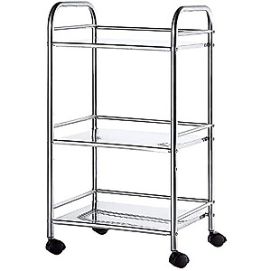 ZHIVIQ Three-Layer Storage Rack Kitchen Stainless Steel Multi-Functional Trolley Home Storage Rack Non-Slip and Scratch-Resistant