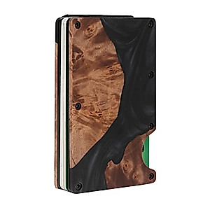 RIGYRIVR Minimalist Slim Wallet for Men - RFID Blocking Credit Card Holder, Wood Wallet With Money Clip, Holds 15 Cards and Cash, Gifts for Men,Unique Pattern,Black