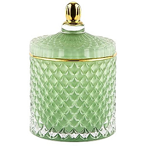 ALAMHI Candy Dish with Lid Glass Decorative Box with Lid, Vintage Jewelry Box Trinket Boxes, Small Candy Jar with Lid Crystal Apothecary Decor Box, Birthday Gifts For Friends Female (Green)