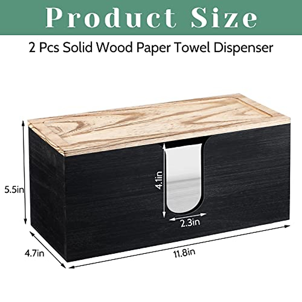 2 Pcs Solid Wood Paper Towel Dispenser Wall Mounted Folded Paper Towel Holder with Lid Countertop Black Napkin Holder for Bathroom C Fold, Z Fold, Trifold Hand Paper Towel Home Kitchen Office Toilet