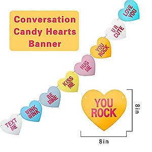 [Pack of 2]Valentines Day Conversation Hearts Banner - NO DIY - Valentines Day Banner Decor - Eight Valentines Day Heart Sayings Garland Banner, Six Feet Long - Anniversary, Wedding, Party Decorations