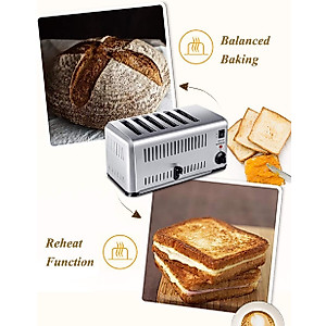 6 Slice Toaster, Stainless Steel, Upgrades Commercial Toaster with Wide Slots & Removable Crumb Tray - Toast, Meatloaf, Sandwiches, Bagel, 110V