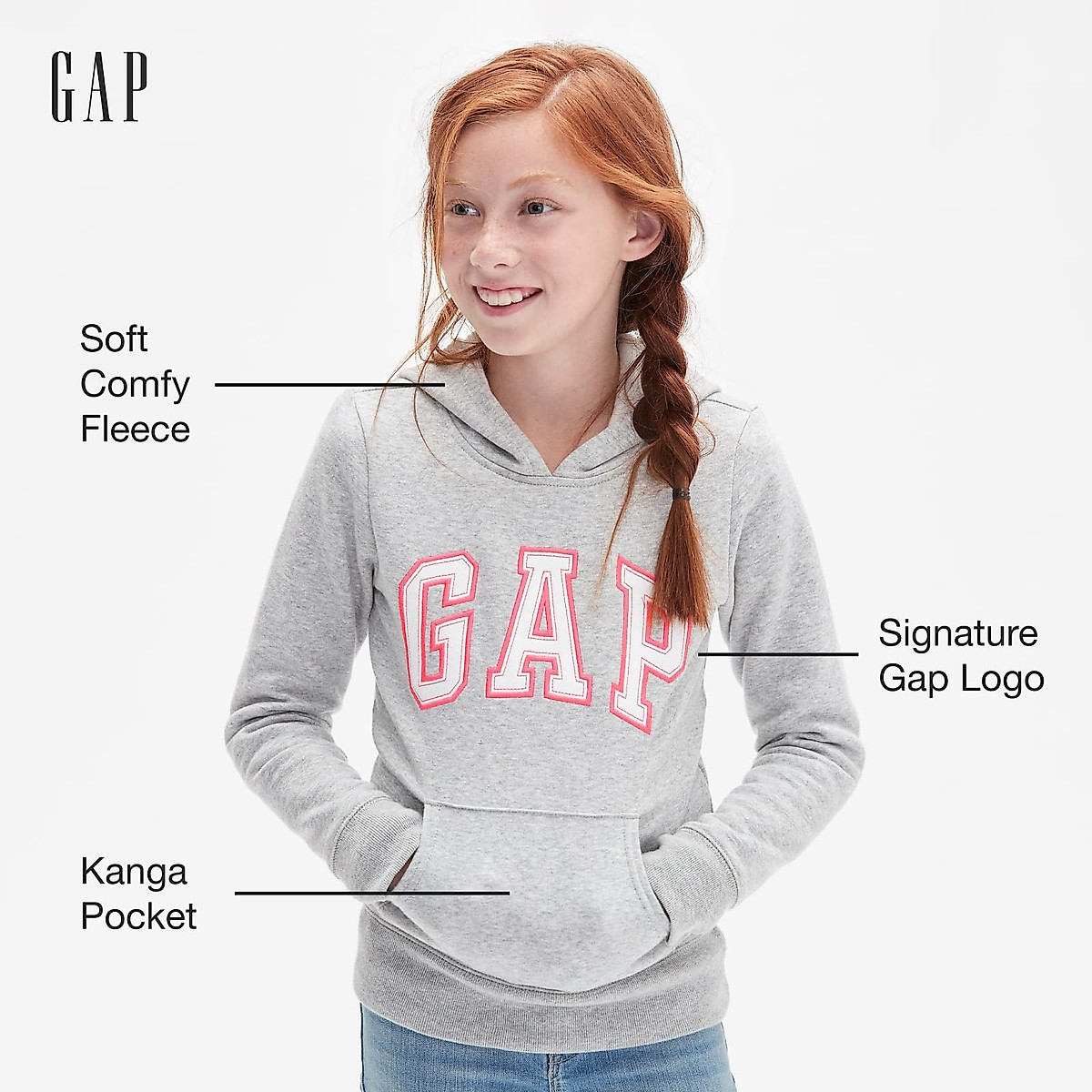 GAP girls Logo Hoodie Hooded Sweatshirt, Light Heather Grey B10, Large US