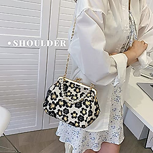 Oweisong Kiss Lock Shoulder Bag for Women Vintage Floral Top Handle Handbag Shell Satchel Purse Crossbody Tote