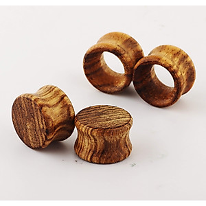 Pair Vintage Brown Natural Wood Double Flared Ear Tunnels Expander Plugs Stretcher (8mm=0g)