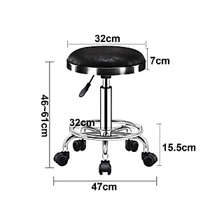 JHKZUDG PU Leather Round Rolling Stool,Esthetician Chair/Tattoo Stool Shop Stools with Wheels,with 360° Swivel and Height Adjustment,for Spa/Salon/Tattoo Work,Black