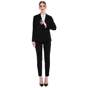 Marycrafts Women's Pant Suits Set – Professional Business Suiting Blazer and Pants 2 Piece Outfit 14 Black