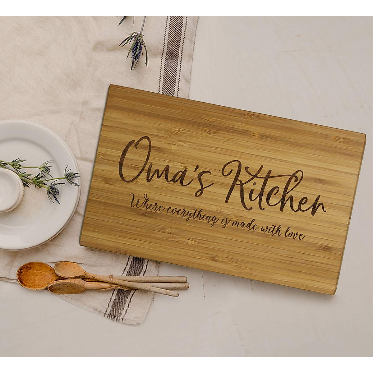 Andaz Press Large Bamboo Wood Cutting Board Gift, 17.75 x 11-inch, Oma's Kitchen Where Everything is Made With Love, 1-Pack, Engraved Serving Chopping Board Christmas Birthday Chef Kitchen Ideas
