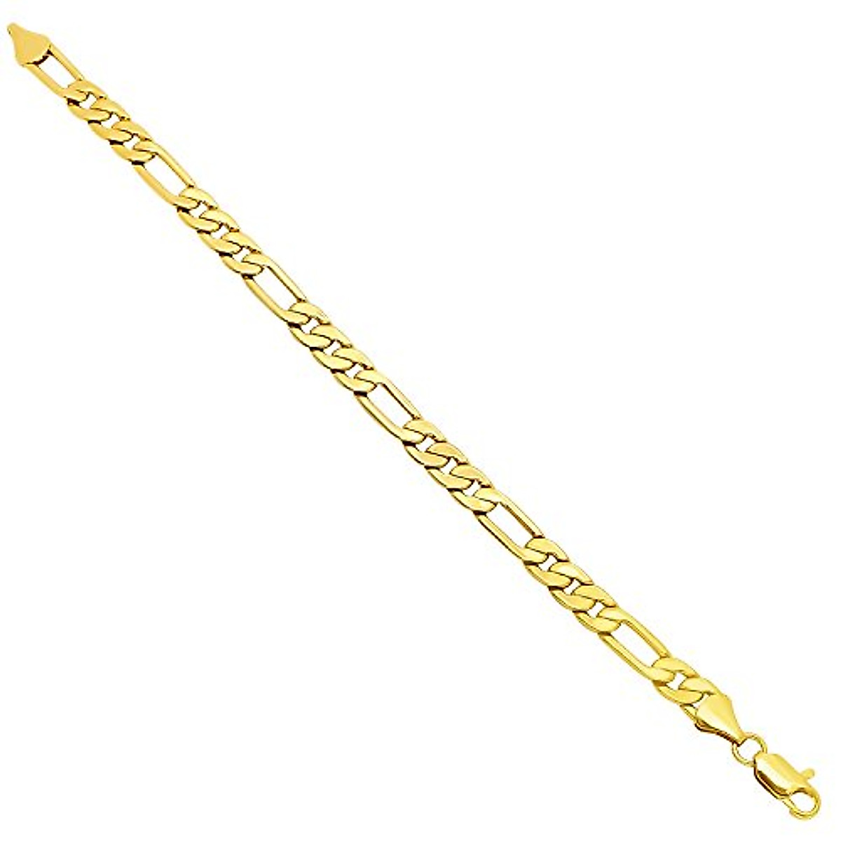 The Bling Factory 7.8mm 14k Yellow Gold Plated Flat Figaro Chain Bracelet, 8 inches + Gift Box