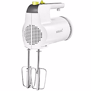 Hand Mixer Electric, MOSAIC Mixer with Cord & Attachments Storage and 4 Stainless Steel Accessories, Easy Eject Handheld Mixer for Whipping Mixing Cookies, Brownies, Cakes, Dough (White)