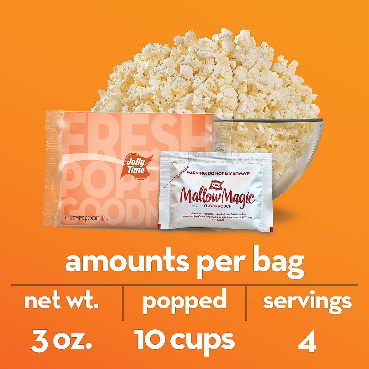 Jolly Time Mallow Magic, Sweet Marshmallow Microwave Popcorn with Candy Coated Sugar Topping for an Easy Gourmet Treat (Mallow Magic, 4.4 Ounce (Pack of 8))