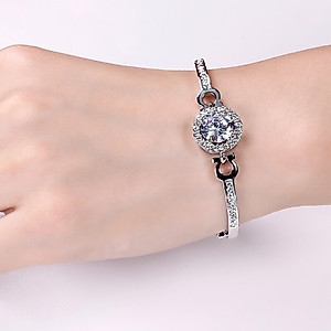 Jeulia Classic Halo Design Stainless Steel Adjustable Bracelet for Women Gemstone Bracelet Summer Wedding Jewelry Gift for Brides Brademaids Girls