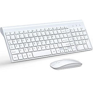 Wireless Keyboard and Mouse Ultra Slim Combo, TopMate 2.4G Silent Compact USB Mouse and Scissor Switch Keyboard Set with Cover, 2 AA and 2 AAA Batteries, for PC/Laptop/Windows/Mac - White