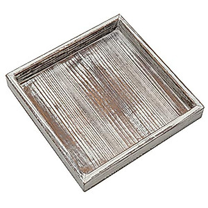 MyGift Rustic Solid Torched Wood Decorative Serving Tray, 10 Inch Square Versatile Breakfast Ottoman Coffee Table Tray Spring Tray Home Decor