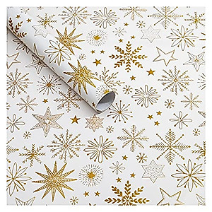 Lincox Christmas Wrapping Paper Reversible Wrapping Bundle Snowflakes Stripes Merry Christmas Plaid Barn Moose Woodland Scenes Wrapping Paper Decoration, Gold
