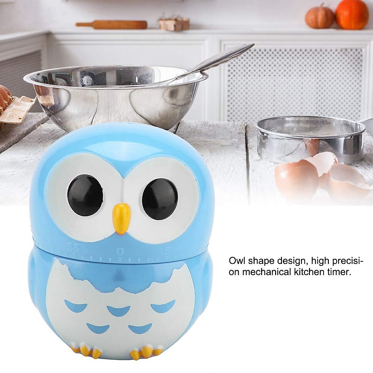 Cooking Timer, Cute Owl Shape Timer, 1-55 Minutes Kitchen Timer Egg Timer Loud Alarm Mechanical Timer for Baking Frying Cooking Eggs Cookies Cakes Games Sports(Blue)