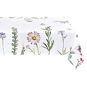 Watercolor Spring Flowers Tablecloth, 60 x 84 inch, Machine Washable Waterproof Table Cover for Easter Decor, Dining, Holiday, Parties