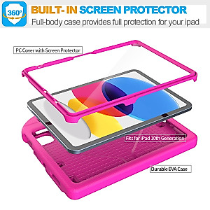 SUPLIK Kids Case for iPad 10th Generation (10.9-inch, 2022), iPad 10th Gen Case with Screen Protector, Durable Shockproof Handle Stand Kids Cover with Pencil Holder for Apple iPad (10 GEN), Pink