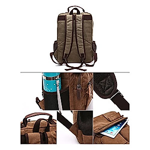 19 Inch Multi-Pocket Canvas Backpack,Men'S Canvas Bag Outdoor Business Travel Backpack Laptop Bag,Khaki,43 * 33 * 10(cm)
