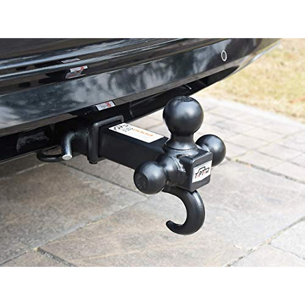 TOPTOW 64181 Trailer Receiver Hitch Tri Ball Mount with Hook Black Balls Fits for 2 inch Receiver