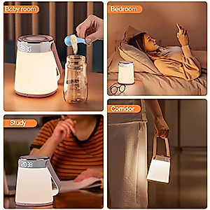 ALACRIS Bedside Lamp, Portable Nursery Night Light with Remote Control Timing and Temperature Display, Dimmable Warm Night Light for Babies Breastfeeding and Sleep Aid, Kids Alarm Clock Night Light