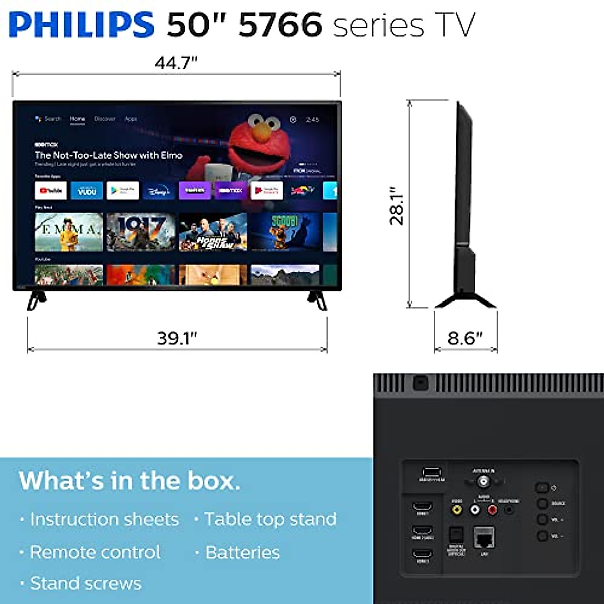 PHILIPS 50-Inch 4K UHD LED Android Smart TV with Voice Remote, HDR10, Google Assistant and Chromecast Built-in