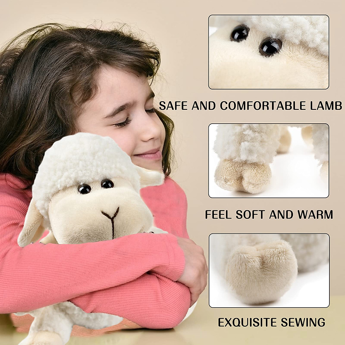 Frankiezhou Home 3 Pcs Stuffed Sheep Animals, 6.5 inch - 8.8 inch Cute Lamb Plush Toy as Gift for Your Kids (Sitting, Standing, Lying). (White)