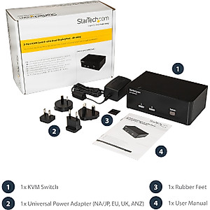StarTech.com 2-Port DisplayPort KVM Switch - Dual-Monitor - 4K 60 - with Audio & USB Peripheral Support - DP 1.2 - USB Hub, TAA (SV231DPDDUA2)