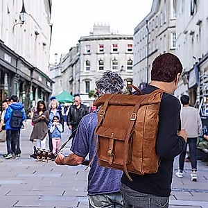 Gbag (T) Leather Vintage Roll On Laptop Backpack Rucksack Travel Bag Best Rucksack for Work Brown Leather Roll Top Backpack Laptop Bag for Men and Women