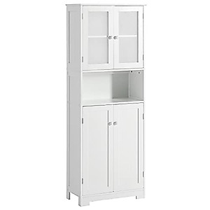 Tiptiper Tall Storage Cabinet with with Glass Doors & Adjustable Shelves, Large Linen Cabinet Closet for Bathroom, Kitchen, 11.8" D x 23.6" W x 64" H, White