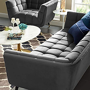 Modway Adept Contemporary Mid-Century Modern Performance Velvet Upholstered Tufted Sofa in Gray