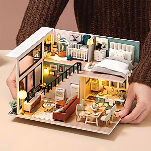 GuDoQi DIY Miniature Dollhouse Kit, Tiny House kit with Furniture and Music, Miniature House Kit 1:24 Scale, Great Crafts Gift for Birthday Christmas Day, Comfortable Life