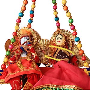 Aditri Creation Traditional Radha Krishna Jhula Swing Jhoola Hanging for Home, Wall, Temple, Bedroom, Decorative Accessories for Party, Indian Wedding & Other Festivities, Bohemian Interiors.
