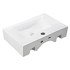 Aquaterior 18" x 12" Modern Rectangle Bathroom Vessel Sink and Drain Combo Wall Mount Ceramic Porcelain Washing Basin Counter Top Lavatory White