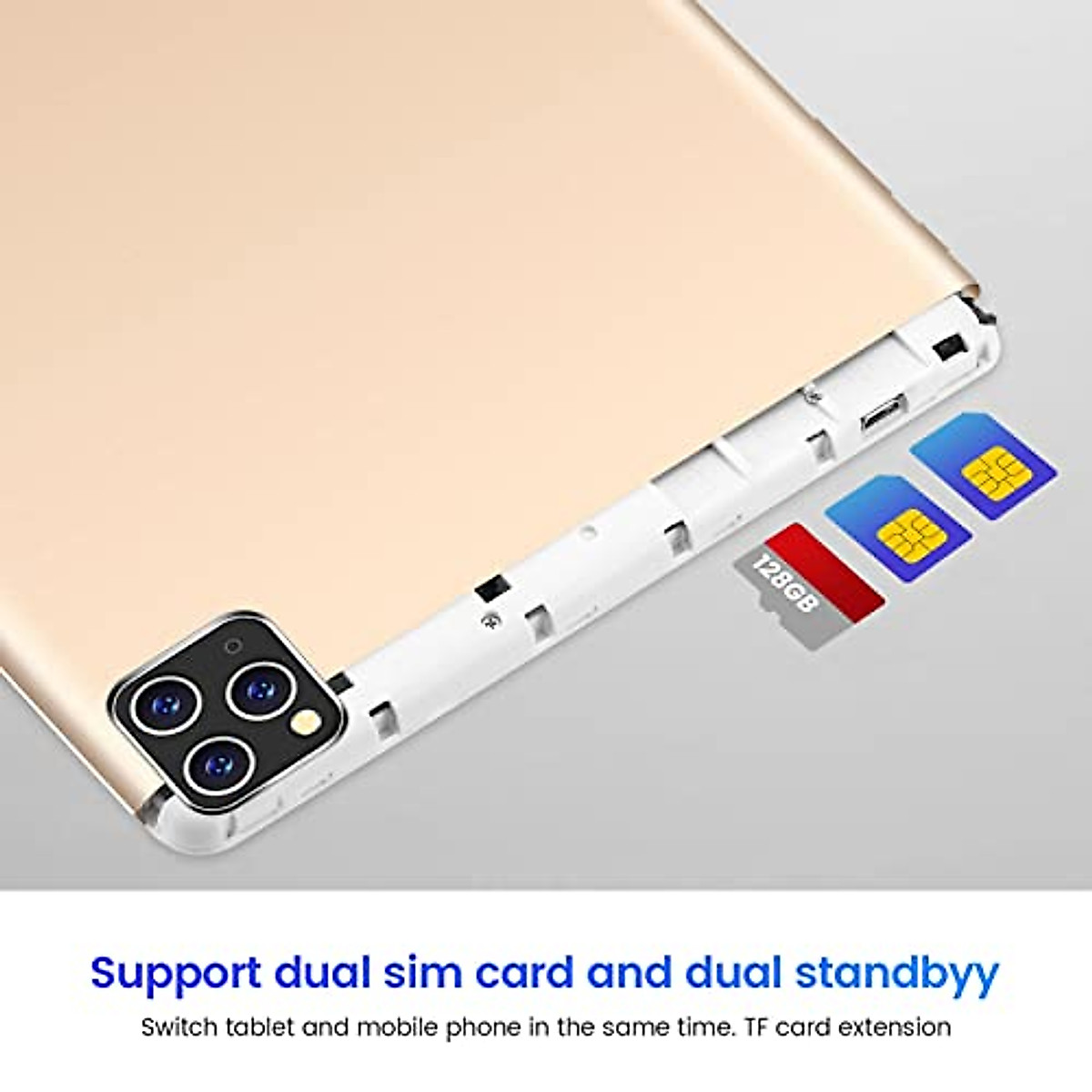 10in Tablet, Golden Tablet PC 4GB RAM 256GB ROM 1920x1080 5MP 8MP Camera 6000mAh Battery, Support WiFi, BT, GPS, Face Unlock and Storage Expansion