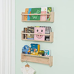 MBYD 24 Inch Nursery Shelves 3 Same Dimensions Floating Wall Nursery Book Shelves Natural Wooden Wall Bookshelves for Kids Nursery Décor