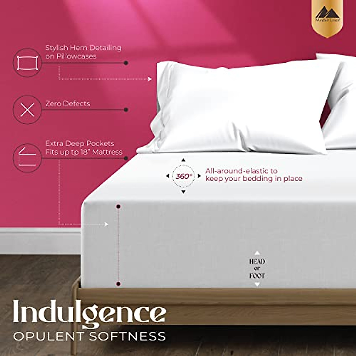 Mayfair Linen 5-Star Hotel Quality 1200 Thread Count 100% Supima Cotton Sheets for Queen Size Bed, 4 Pc Bright White Premium Cotton Sheet Set, Sateen Weave with Elasticized Deep Pocket