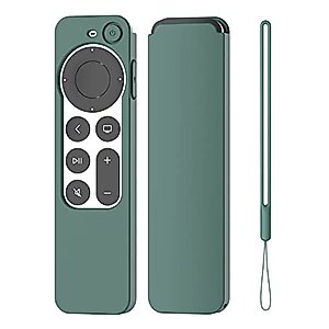 K TOMOTO Compatible with Apple TV 4K Siri Remote Case 2021, Silky-Soft Anti-Slip Protective Silicone Cover for Siri Remote Control 2nd Generation [Lanyard Included], Pine Green