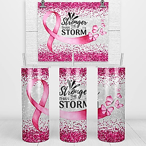 YouNique Designs Breast Cancer Awareness Coffee Tumbler with Straw and Lid, 20 Oz, Insulated Stainless Steel Skinny Tumbler for Women, Breast Cancer Survivor Tea Tumbler, Water Tumbler Cup