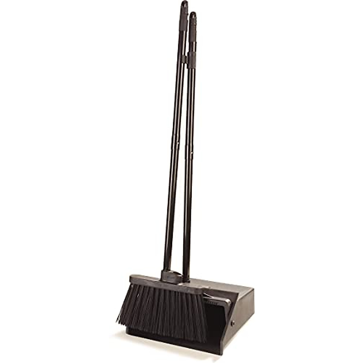 Carlisle FoodService Products Duo-Pan Upright Dust Pan and Broom Broom Set with Clip for Floor Cleaning, Restaurants, Office, And Janitorial Use, Plastic, 36 Inches, Black