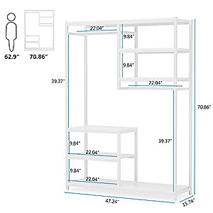 Tribesigns Free-standing Closet Organizer with 2 Hanging Rod, Garment Rack with 5 Storage Shelves for Bedroom (All White)