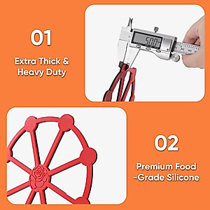 2PCS Magnetic Trivets for Hot Pots and Pans, Non-Slip Silicone Mats, Heat Resistant Magnetic Pads for Hot Dishes/Pots/Pans, Black & Red Double Sided Silicone Kitchen Trivets for Table Countertop