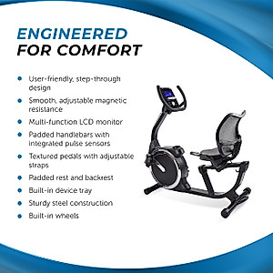 Stamina Magnetic Recumbent Exercise Bike 845 - Exercise Bike Pedal Exerciser - Fitness Bike with Smart Workout App - Recumbent Exercise Bike for Home - Up to 250 lbs Weight Capacity