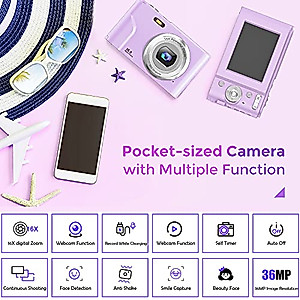 TOBERTO Digital Camera, 1080P HD Vlogging LCD Mini Camera with 16X Zoom 36MP Digital Point and Shoot Camera Video Camera, for Kids Students Beginners Beauty Face