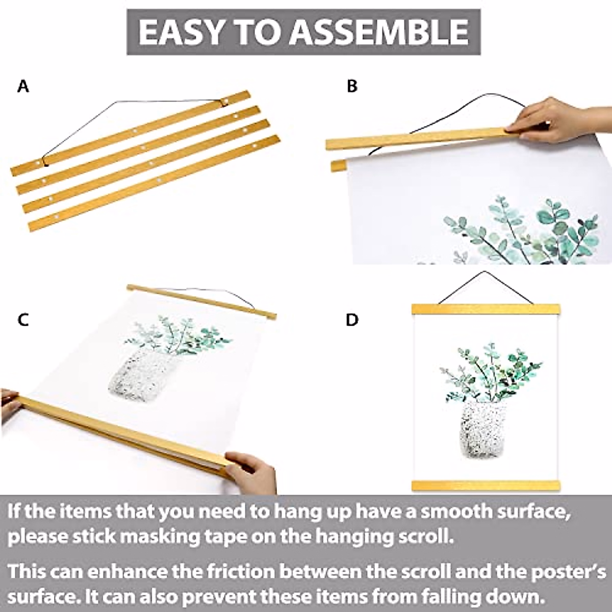 Magnetic Poster Hanger Frame 16 Inch Wide, Gold, Strong Magnet, Premium Wood and Quick Assembly, Wall Hanging Wooden Frame for Posters, Scroll, Picture, Print, 16x20 16x24 16x18