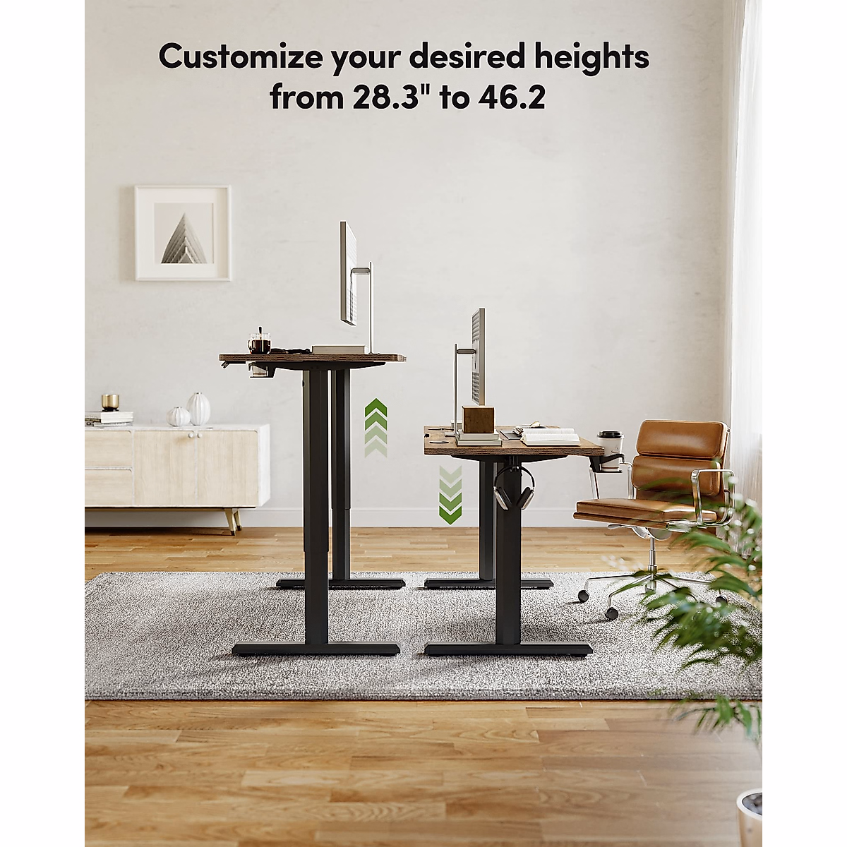 FAMISKY Electric Standing Desk, 55 x 24 Inches Height Adjustable Desk, Ergonomic Home Office Computer Workstation with Splice Board, Rustic Brown