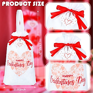 12 Pack Valentine's Day Gift Bags with Drawstring Satin Ribbon Drawstrings Valentine Bag Holly Cloth Gift Handle Bags Valentine Design Goodie Bags for Valentine Presents Party Favor