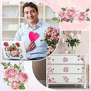 Glenmal 24 Sheets Sunflower Rub on Transfers for Crafts and Furniture Rub on Transfer Stickers Fall Thanksgiving Rub on Decals Floral for Wood DIY Craft Furniture, 5.9 x 5.9 Inch(Rose Style)