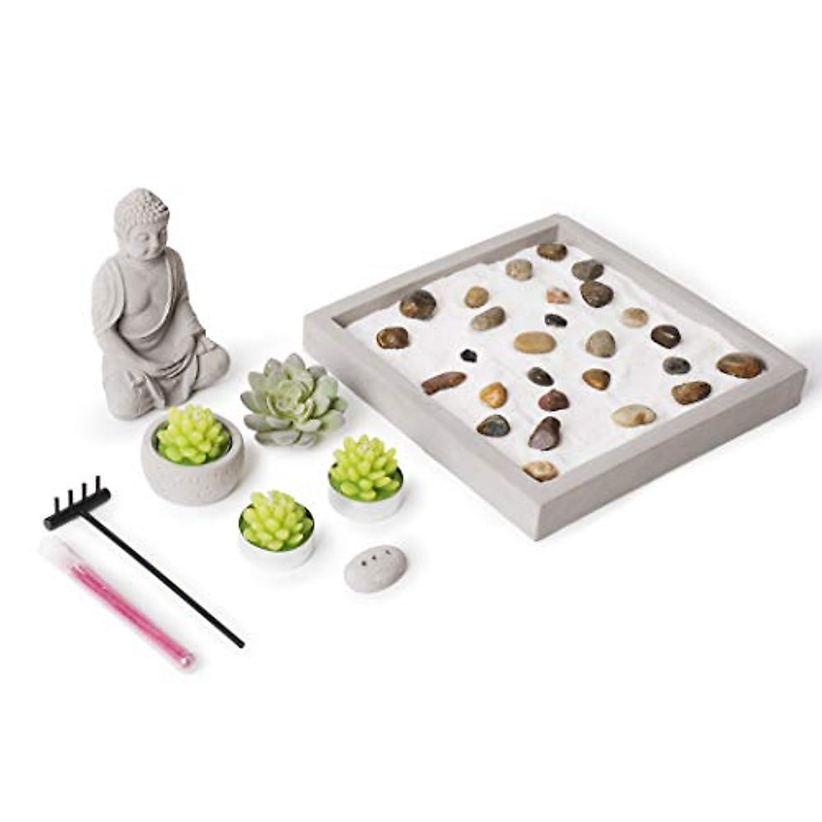 Cement Zen Garden – All-in-One Miniature Rustic Garden – Artificial Sculpture Made from Resin and Concrete – Mini Set with Rocks, Sand, Candle and Incense Holder – Brilliant Home or Office Decoration